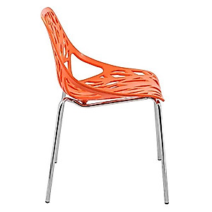 LeisureMod Modern Asbury Dining Chair with Chromed Legs (Set of 4), Orange