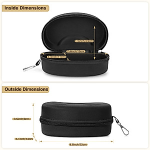 MoKo Safety Glasses Case, Goggle Case with Double-Stitched Zipper, Semi Hard Shell Glasses Case for Sports Sunglasses of All Shapes and Sizes, Metal Clip, Black