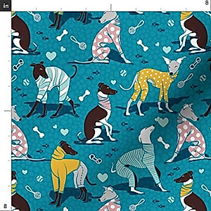 Spoonflower Fabric - Small Scale Greyhounds Turquoise Greyhound Dogs Breeds Hound Printed on Petal Signature Cotton Fabric by The Yard - Sewing Quilting Apparel Crafts Decor