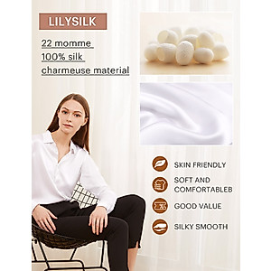 LilySilk Women's Silk Blouse 100% 22MM Silk Button-Down Shirt Long Sleeves Classic Timeless Top for All Seasons Casual Business, Natural White L