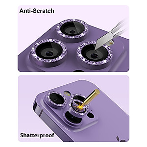 Actgan for iPhone 14 Pro and iPhone 14 Pro Max Camera Lens Protector Glitter Bling Glass Screen Camera Cover for iPhone 14 Pro Max and 14 Pro,[1 Set] Glitter Purple