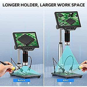 TOMLOV DM401 Pro 2K Digital Microscope 1200x, Extension Tube ET02, 7 inch HDMI LCD Microscope, Buttom LED Light Stage Included,24MP Coin Microscope with Screen,PC/TV Compatible，32GB