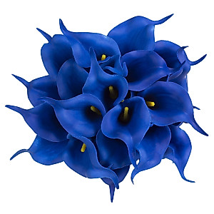 Pure Garden Artificial Calla-Lily with Stems - Real Touch Fake Flowers for Home Décor, Wedding, Bridal/Baby Shower, More- 24 Pc Set (Royal Blue)