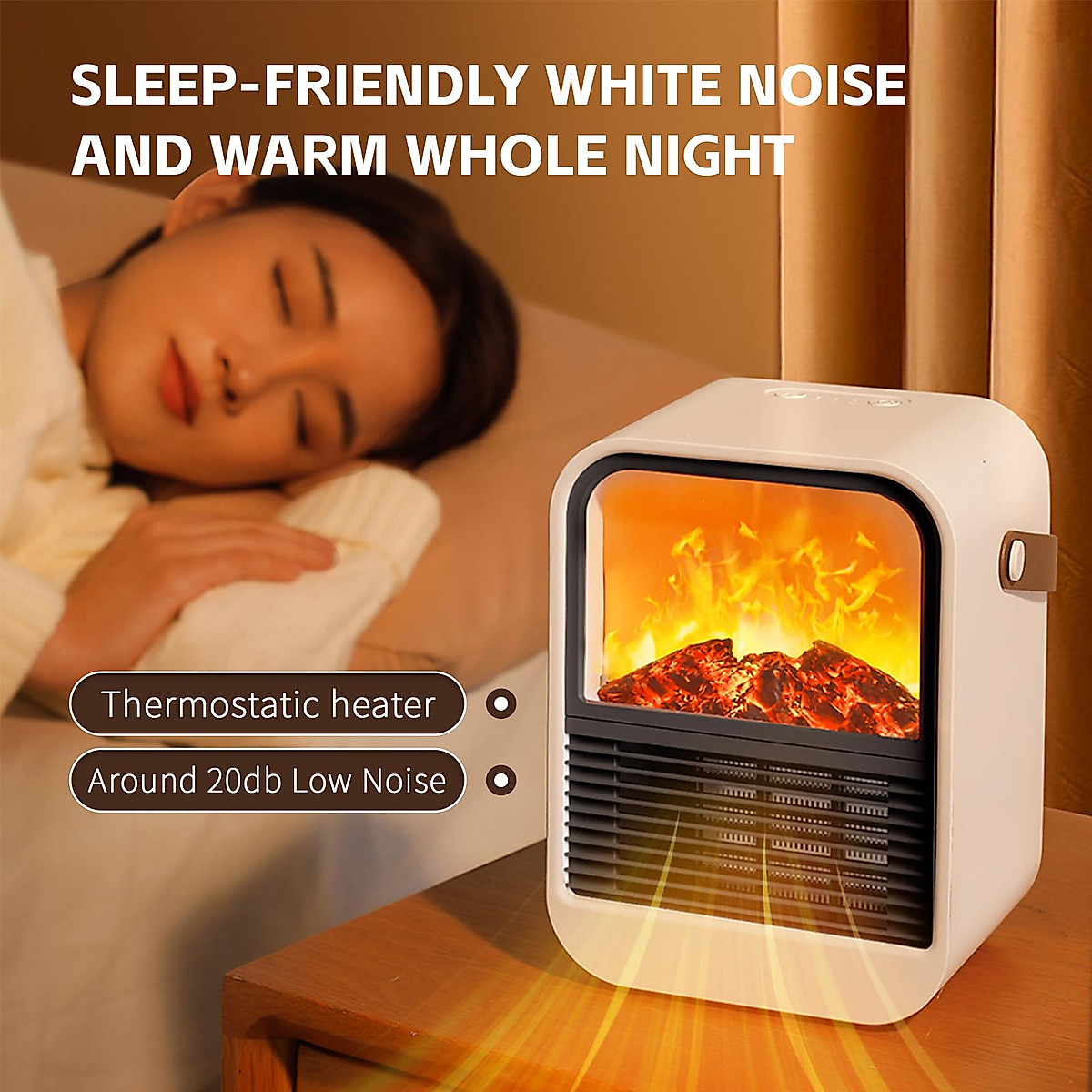 ZJFLNZYC Portable Mini Small Electric Fireplace Heater,Small Room Space Heaters for Indoor Use with 3D Flames,PTC Ceramic Heater, Desk Space Heater for Bedroom,Bathroom and Office Quiet Small(White)