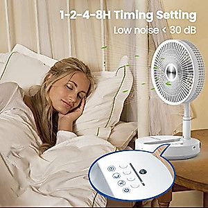 Primevolve 10 inch Oscillating Fan with Remote, Battery Operated Fan Adjustable Height, USB Rechargeable- 4 Speeds, 8H Timer Setting for Bedroom Home Office Outdoor Camping Tent Travel, White