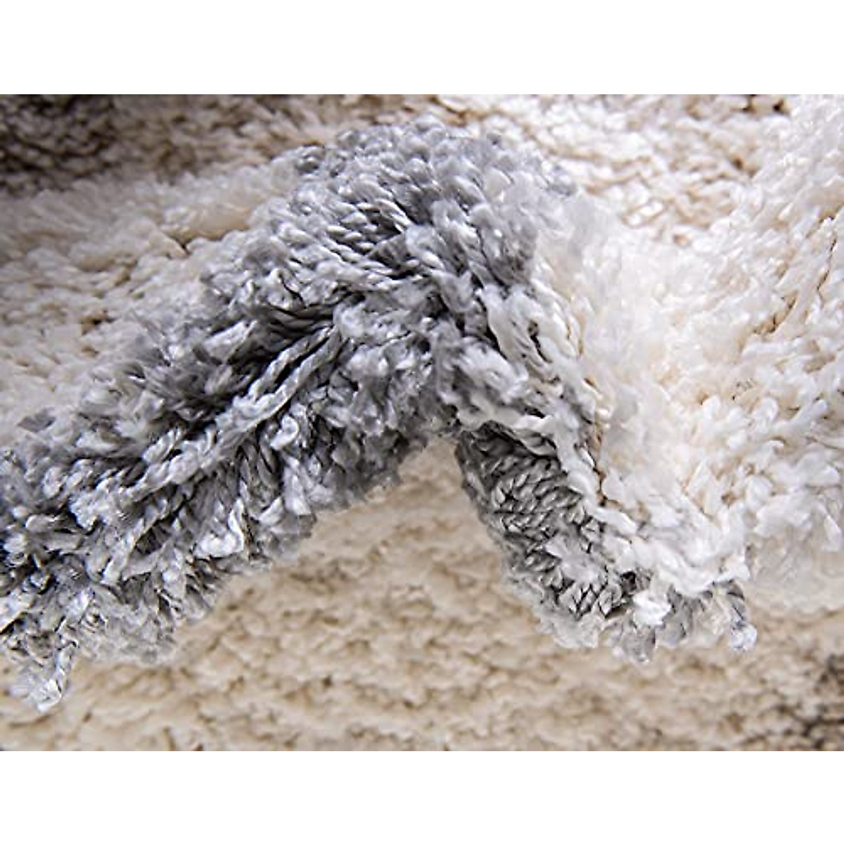 Unique Loom Hygge Shag Collection Modern Moroccan Inspired, Geometric Design, Plush & Cozy Area Rug, 2' 2" x 3' 0", Ivory/Tan