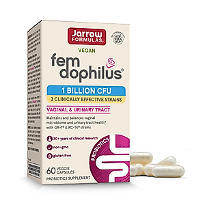 Jarrow Formulas Fem-Dophilus Probiotics 1 Billion CFU With 2 Clinically Effective Strains, Dietary Supplement for Vaginal Health and Urinary Tract Health, 60 Veggie Capsules, 60 Day Supply
