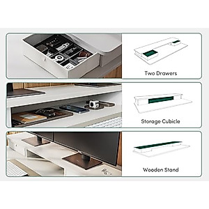 FEZIBO 55 x 24 Inch Height Adjustable Electric Standing Desk with Double Drawer, Stand Up Desk with Storage Shelf, Sit Stand Desk, White