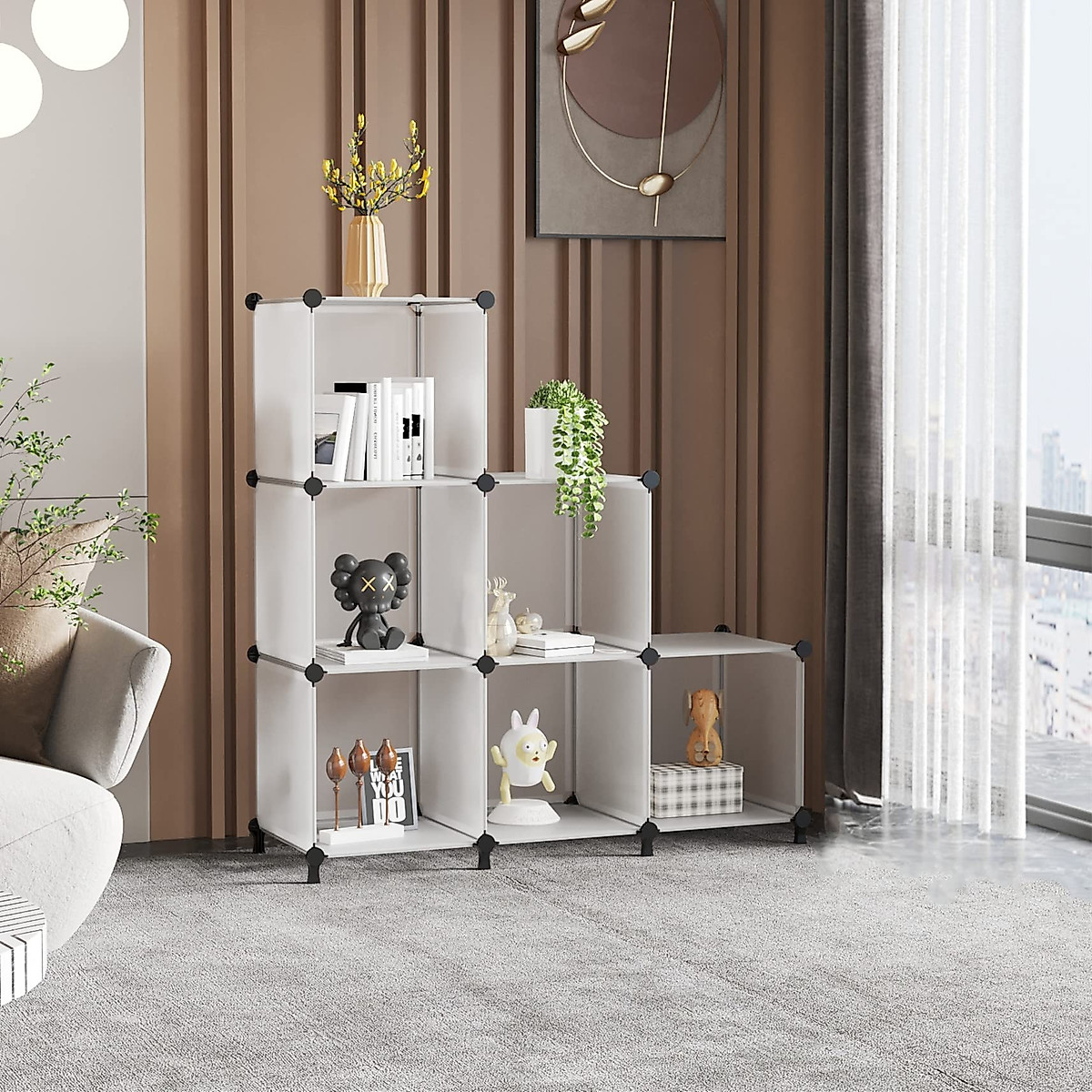 AWTATOS Cube Storage Organizer, Storage Cubes Shelves Bookshelf, 6 Cube Closet Organizers and Storage, DIY Stackable Plastic Clothes Organizer Shelving for Bedroom, Home Office, Translucent