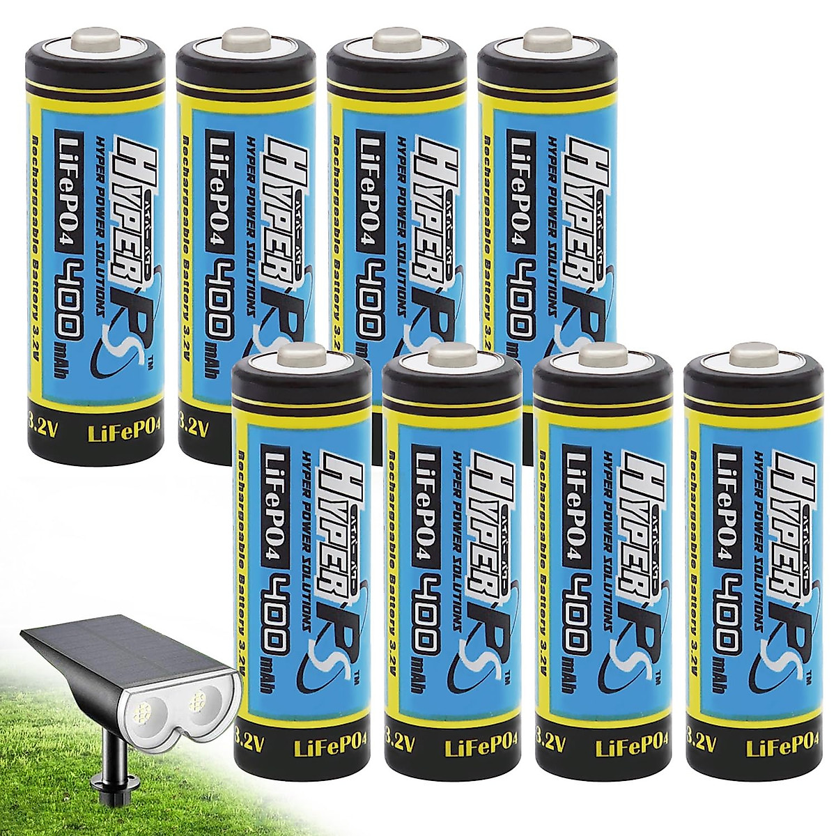(8-Pack) HyperPS 3.2V LiFePo4 14430 (14 x 43mm) 400mAh Rechargeable Battery for Solar Panel Light, Tooth Brush, Shaver, Flashlight
