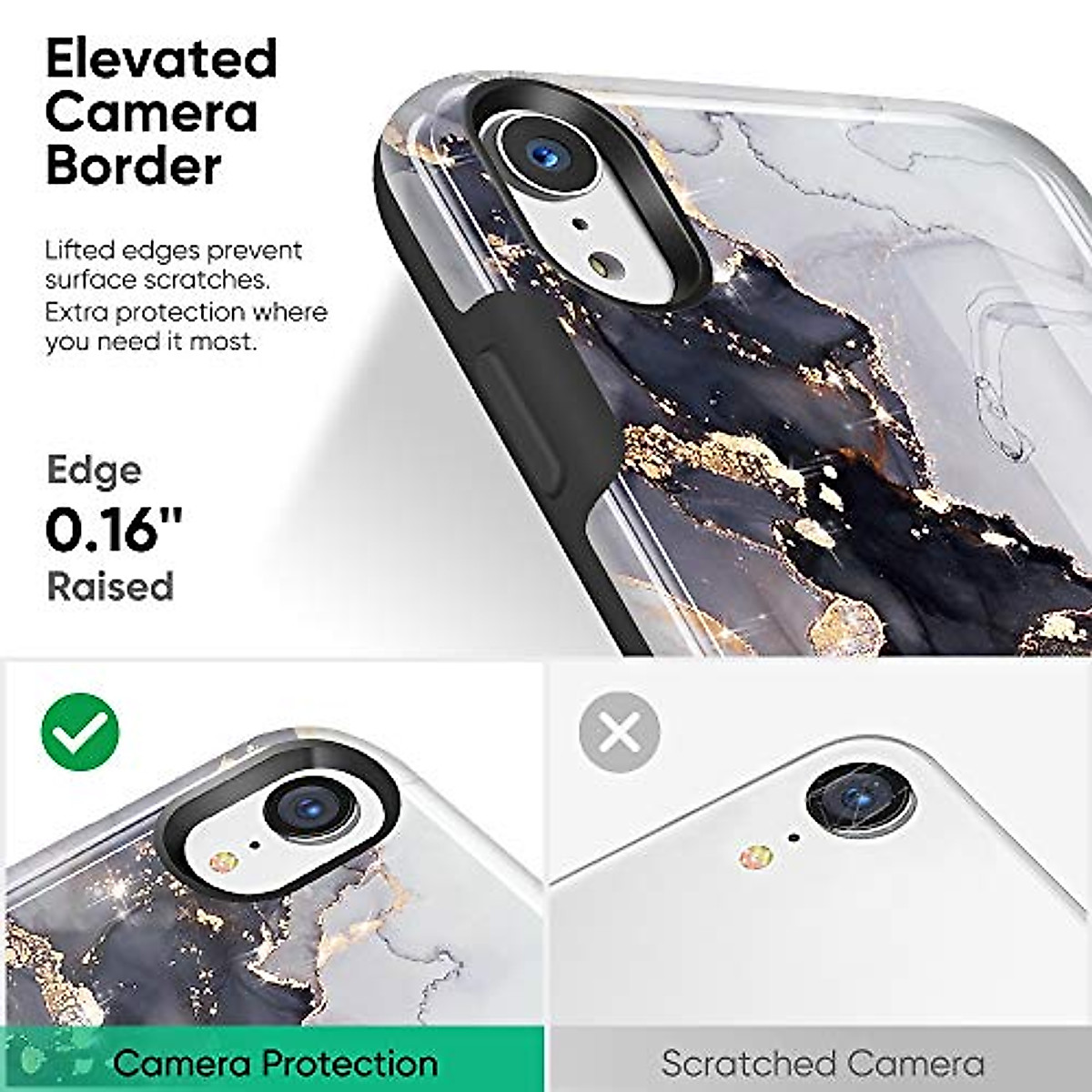 Dutyway for iPhone XR Marble Case, Cute Gold Glitter Phone Cases for iPhone 10xr, Heavy Duty Rugged Bumper Shockproof Protective Soft Rubber Hard PC Cover for Women Men (Black)