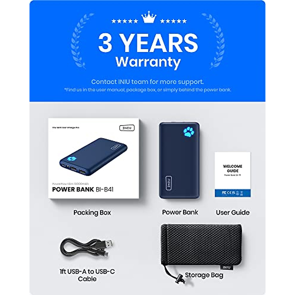 INIU Portable Charger, USB C Slimmest & Lightest Triple 3A High-Speed 10000mAh Power Bank, Flashlight Battery Pack Compatible with iPhone 14 13 12 X Plus Samsung S21 Google LG iPad, etc [2023 Version]