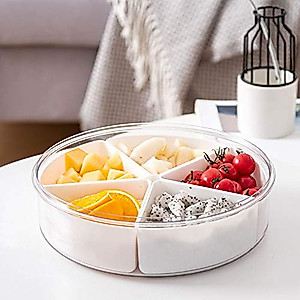 Shopwithgreen Divided Serving Tray with Lid, Removable Divided Platter Food Storage Containers with 4 Compartment for Christmas Party, Veggies, Snack, Fruit, Nuts, Candy, Cracker, Chip