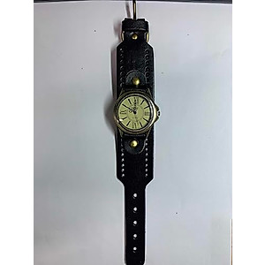 Avaner Unisex Punk Retro Bronze Round Dial Black Wide Leather Belt Strap Cuff Bracelet Roman Numerals Analog Quartz Wrist Watches