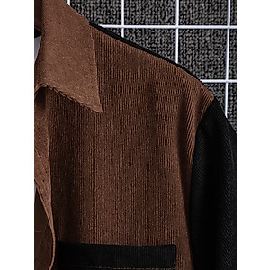 Milumia Men's Casual Button Up Shirt Pocket Short Sleeve Colorblock Blouse Tops Black and Brown Large