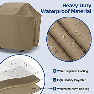 SunPatio Grill Cover 55 Inch for Outdoor Grill, Heavy Duty BBQ Cover with Waterproof Sealed Seam, FadeStop Material, All Weather Resistant Compatible for Weber CharBroil Nexgrill Grill and More, Taupe