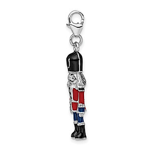 Jewelry Stores Network Red and Black 3-D Nutcracker Clip-On Pendant in 925 Sterling Silver 32 mm x 10 mm