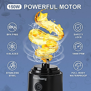 Hoohuang Portable Blender for Shakes and Smoothies 20oz,Personal Size Blender With 6 Blades for Crushing Ice,Personal Fruit Juicer Mixer for Kitchen,Sports(Black)