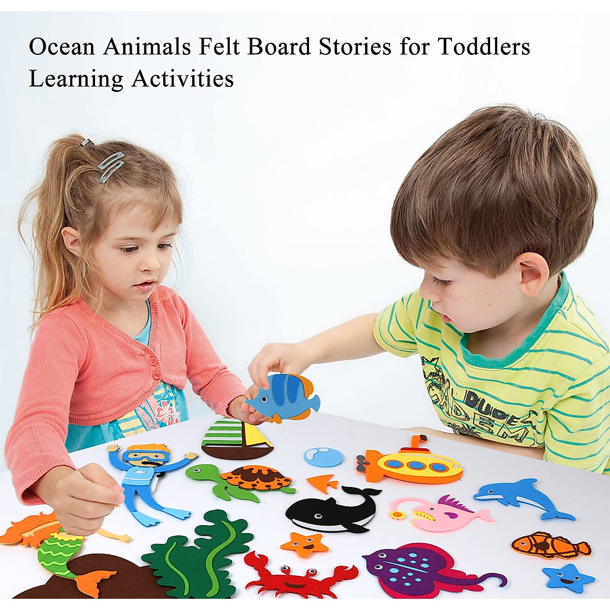 Craftstory 41 Pcs Ocean Animals Felt Board for Toddlers 3.5 Ft Under The Sea Flannel Stories Marine Figures Shark Octopus Mermaid Crafts Teaching Aid Wall Activity Interactive Play Kits