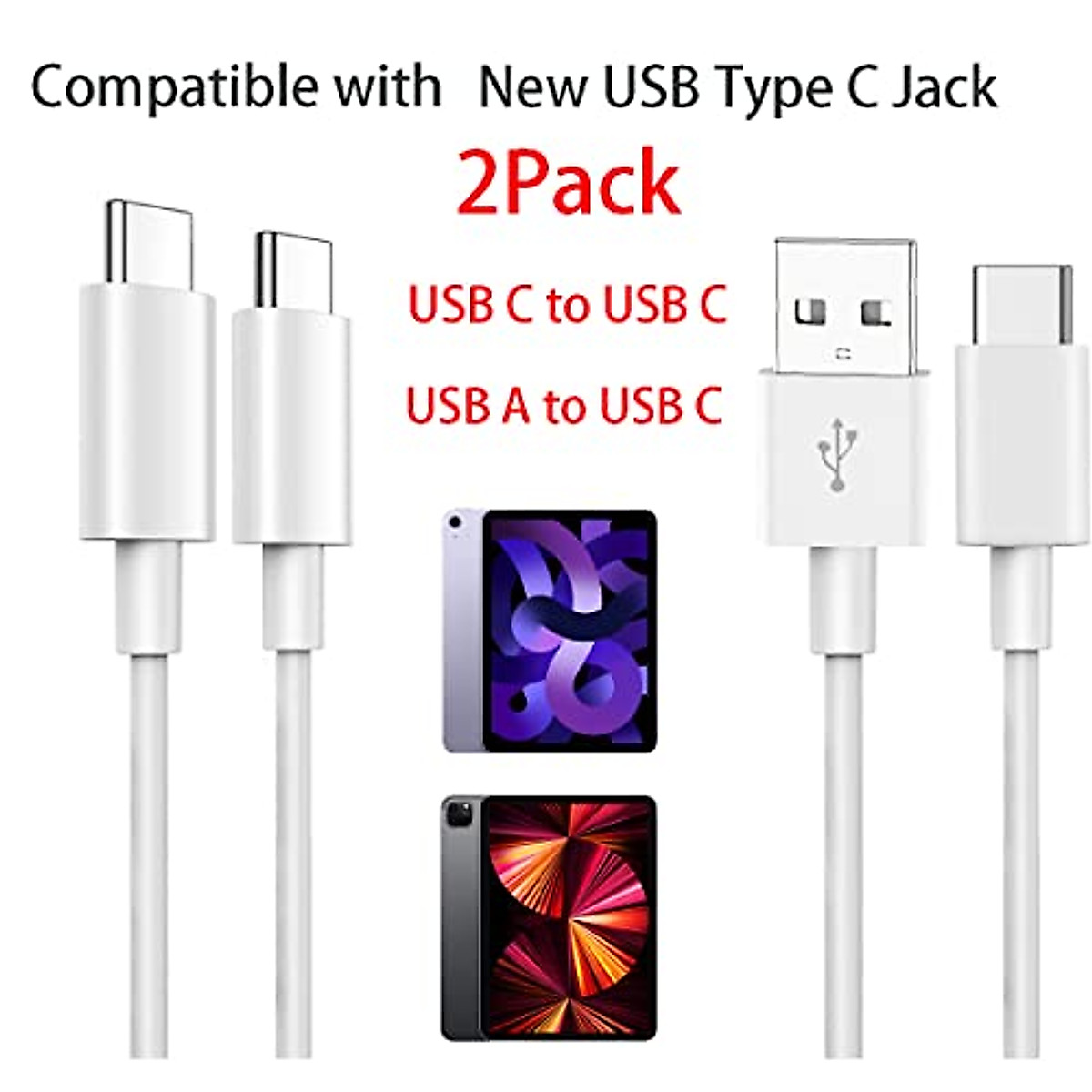 6Ft USB A to USB C Fast Charger Cable for iPad 10.9 inch (10th Gen) 2022, iPad Pro 12.9 Inch (3rd 4th 5th) Gen, 11 Inch (4th/3rd/2nd/1st) Gen, iPad Mini 6th iPad Air 4th Gen USB C to USB C Cable