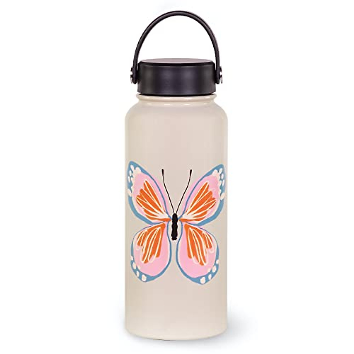 Kate Spade New York Extra Large Insulated Water Bottle, 33 Ounce Stainless Steel Water Bottle with Handle, Double Wall Metal Tumbler with Lid, Garden Butterfly