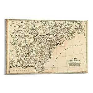 Wugod North America Map (1768) Canvas Poster and Wall Art Picture Print Modern Home Bedroom Bars Decoration Posters 20x30inch(50x75cm)