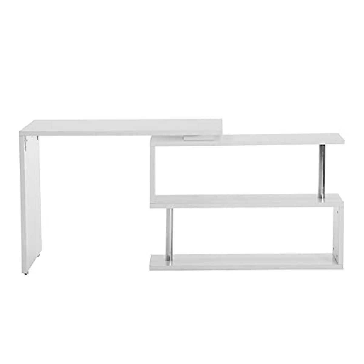MJWDP L-Shaped Corner Computer Desk PC Laptop Table Study Workstation with 2-Tier 360 Degree Rotatable Storage Shelf White