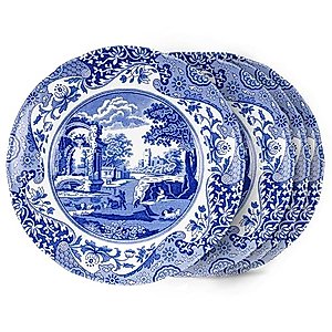 Spode Blue Italian Salad Plates Set of 4, 7.25”, Fine Earthenware, Made in England, Dishwasher Safe