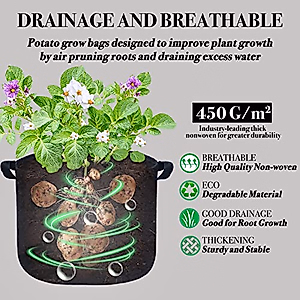 kopotma 5Packs 15 Gallon Potato Grow Bag, 450G Heavy Duty Potato Bags for Growing Potatoes Fabric Potato Grow Bags with Flap, Potato Growing Containers Potato Planter Bags for Vegetables