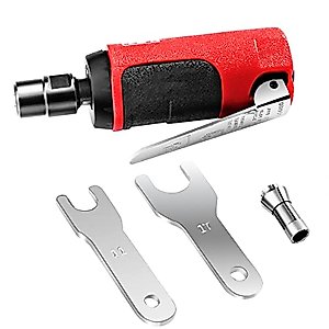 Goplus 1/4-inch Compact Straight Air Die Grinder, 25000 RPM Free Speed w/ 1/4" ，1/8" Collets and 2 Wrenches (Red+Black)