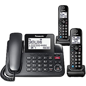Panasonic Expandable Corded Phone System, Bluetooth Pairing for Wireless Headphones and Hearing Aids, Smart Call Block, Bilingual Talking Caller ID, 2 Handsets - KX-TGF892B (Black)