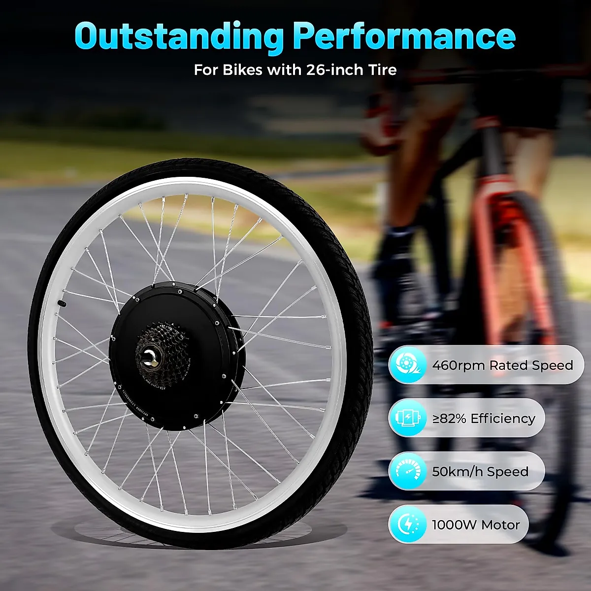 PIAOCAIYIN 26" Electric Bike Conversion Kit, 48V 1000W Rear Wheel E-Bike Conversion Kit, Convert Bike to Electric Kit, Bicycle Conversion Kit with LCD Display, Aluminum Alloy Frame