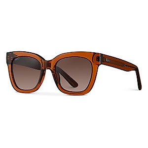 WearMe Pro Women's Polarized Large Square Sunglasses: Subtle Cat Eye Corners, Thick Frame & Modern Aesthetics (Crystal Chestnut Brown Frame/Brown Lens)