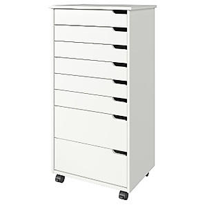 Adeptus Original Euro Roll Cart, Solid Wood, 6+2 Drawer Extra Wide Drawers Roll Carts, White