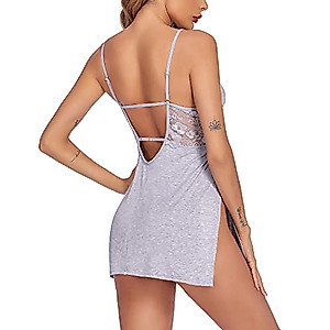 Avidlove Women Lingerie Lace Chemise Sleepwear Babydoll Teddy Lingerie Nightgown Grey