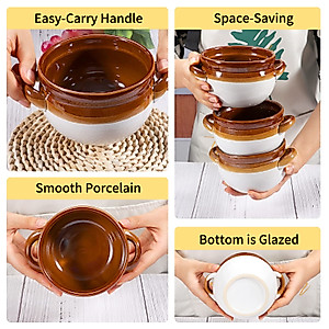 SZUAH 17 OZ French Onion Soup Bowls Set of 4, French Onion Soup Crocks Oven Safe Soup Bowls with Handles, Dishwasher, Microwave, Broiler Safe, Ceramic Bowl Set for Stews, Soup, Cheese & Chili