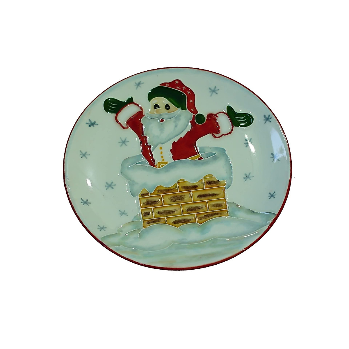 Anka Handcrafts - Christmas Home Decors – Santa in Chimney - Handmade & Handpainted Ceramic Plates with Unique Embossed Surface – w Navy Int. Velvet Case – Christmas for Homes 778