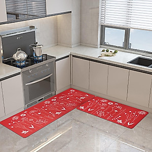 Rempry Kitchen Rug Anti Fatigue, Non Skid Cushioned Comfort Standing Kitchen Mat Waterproof and Oil Proof Floor Runner Mat, Easy to Clean, 17"x59", Red