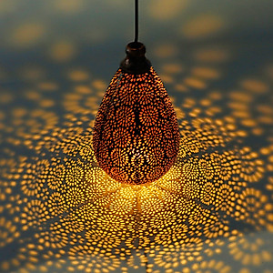 MAGGIFT 2 Pack Solar Hanging Lights, Solar Powered Decorative Retro Lantern with Handle, Warm White LED Christmas Garden Boho Flower Lights, Metal Drop Shape Waterproof Outdoor Yard Tree Fence Patio