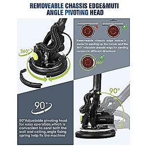 MYTOL Drywall Sander, 7.2A Electric Drywall Sander with Vacuum Dust Collection, LED Light, 6 Variable Speed Digital Display 900-1800RPM, Foldable & Extendable Handle, 9 Sanding Discs&3 Grid Sandpaper