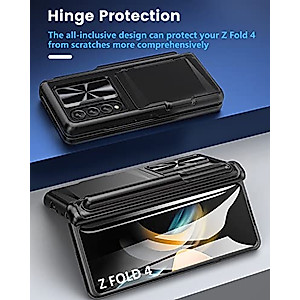 Viaotaily for Galaxy Z Fold 4 Case with S Pen Holder & Card Holder & Hinge Protection, Built-in Screen Protector & Slide Camera Cover, Durable Wallet Phone Case for Samsung Z Fold 4 5G 2022 (Black)