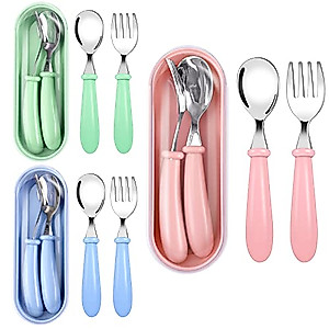 Toddler Utensils, Toddler Forks and Spoons,Stainless Steel Baby Utensils Baby Silverware Set with Storage Box for Safe Dining (3 Set with Case)