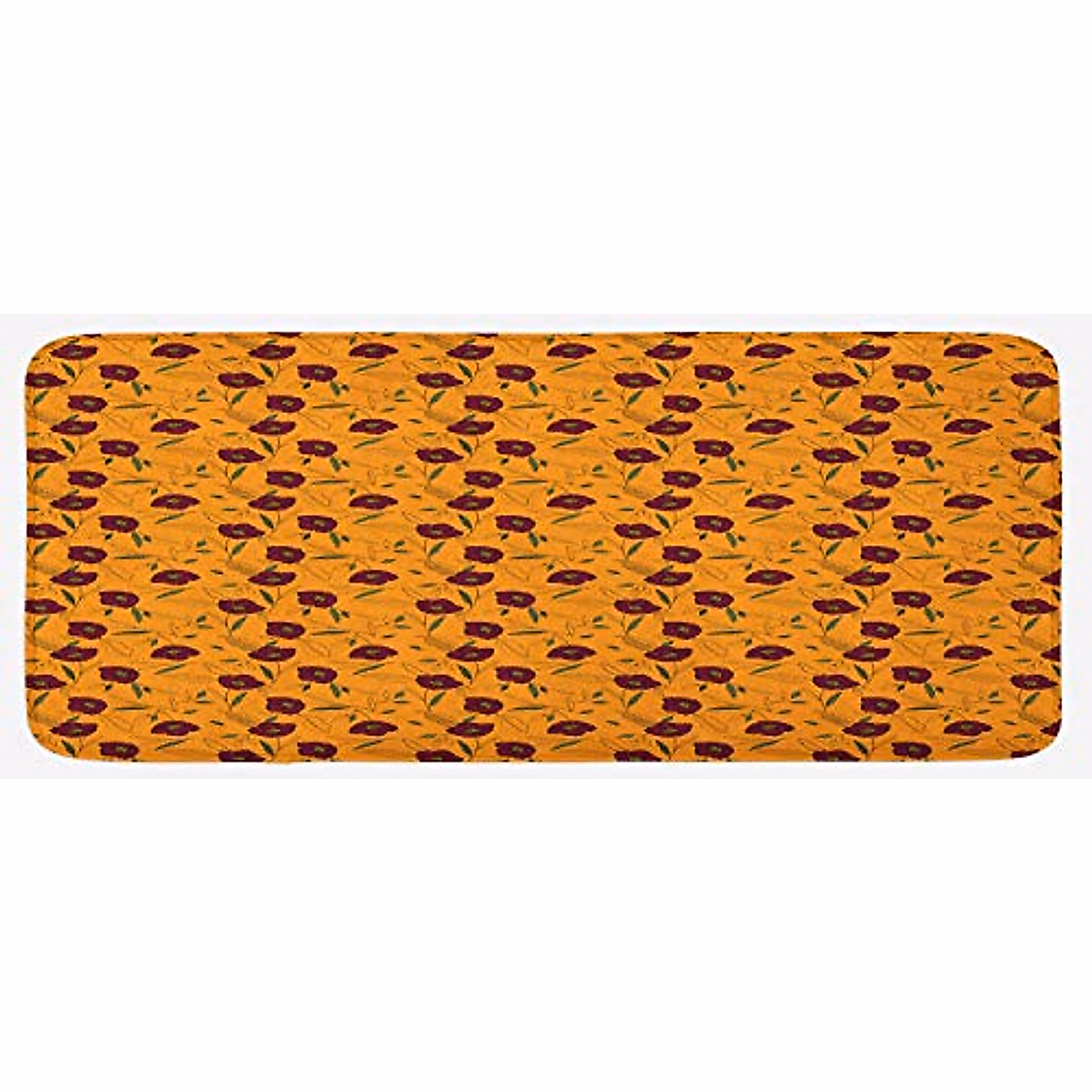 Ambesonne Floral Kitchen Mat, Exotic Blossoms Meadow Flowers in Leaves Spring Jungle Garden Illustration, Plush Decorative Kitchen Mat with Non Slip Backing, 47" X 19", Maroon Orange Green