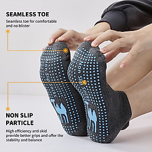 Sanstrong 4 Pairs Non Slip Grip Socks for Pilates Yoga Barre Ballet Dance, Anti Skid Grip Socks for Women and Men