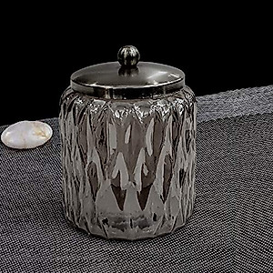 nu steel GLA328D-1 Glacier Collection Glass with Black Finish Metal Trim Bathroom Vanity Countertop Storage Organizer Canister Jar for Cotton Swabs, Rounds, Balls, Makeup Sponges-Smoke, Black