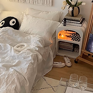 BOOMLATU 21.6" H Modern Nightstand with 2-Tier Storage,Small Bedside Table End Table for Home Office Bedroom Corner (White)