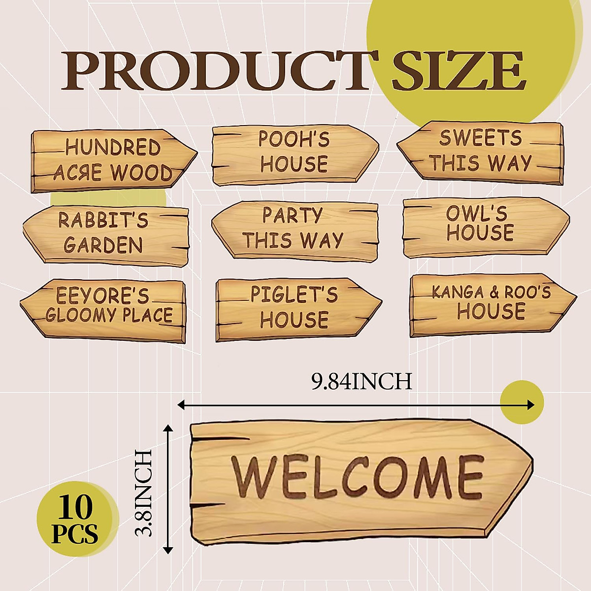 10PCS Winnie Arrow Signs for Baby Shower Decorations Double-Sided Signs for Birthday Supply
