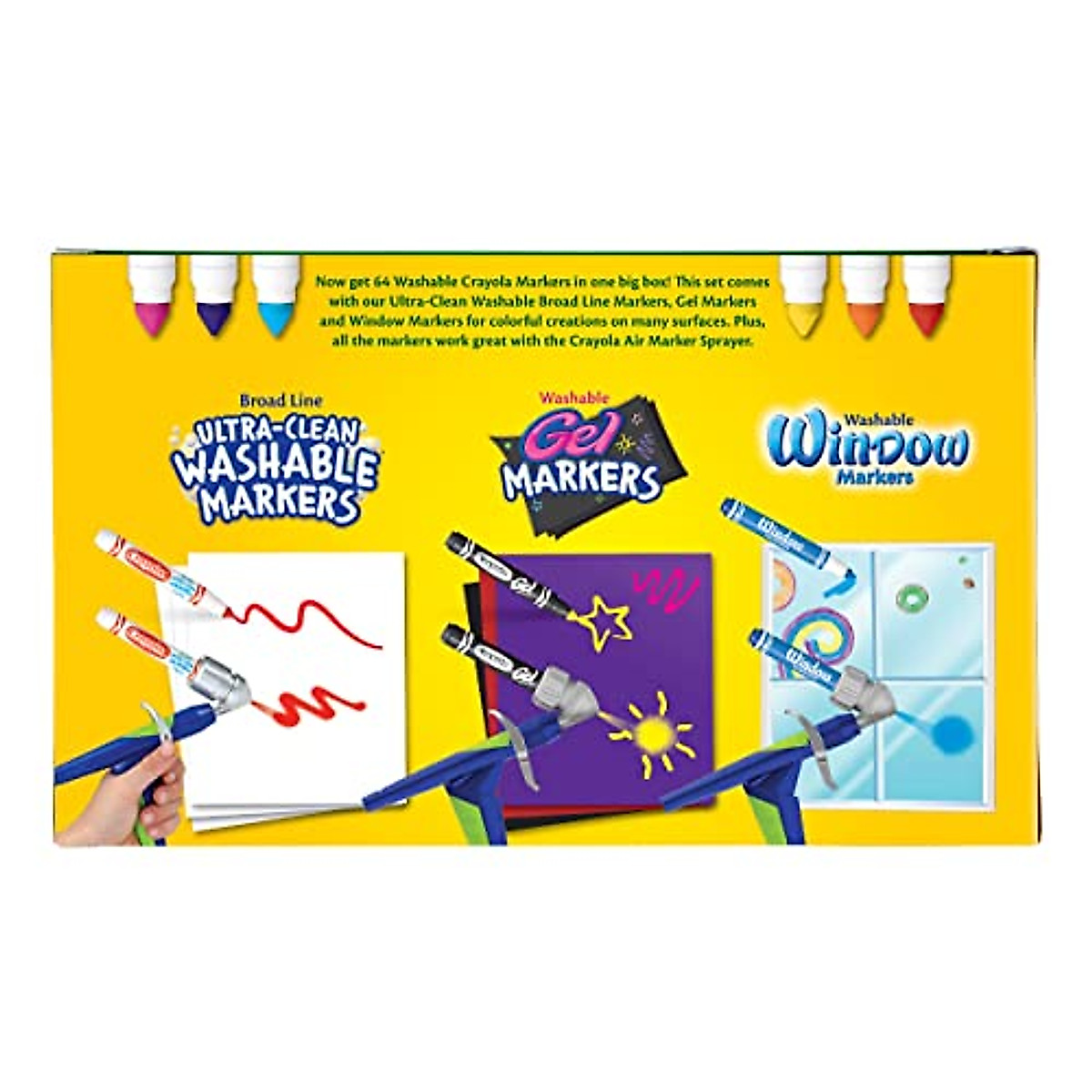 Crayola Washable Marker Set, School Supplies, Gel, Window, Broad Line Markers, 64ct
