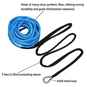 Ucreative 1/4 Inch x 50 Feet 10,000LBs Synthetic Winch Line Cable Rope with Black Protecing Sleeve for ATV UTV (Blue)