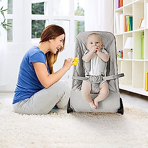 Baby Bouncer,Foldable Bouncer Seat for Babies, Infants Bouncy Seat with Removable Fabric Cover，Natural Vibrations (GRYE)